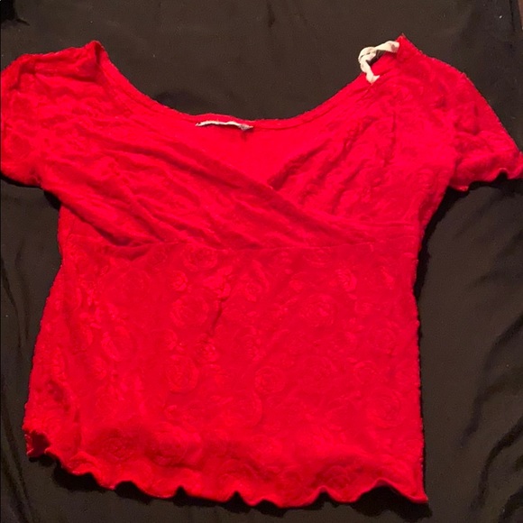 Tops | Red Shirt With Roses All Over It Low Cut | Poshmark